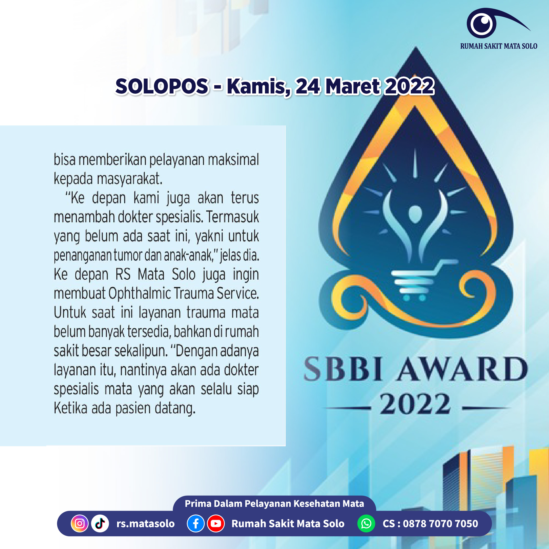 RS Mata Solo Memenangkan Penghargaan Special Award Rumah Sakit Khusus ...